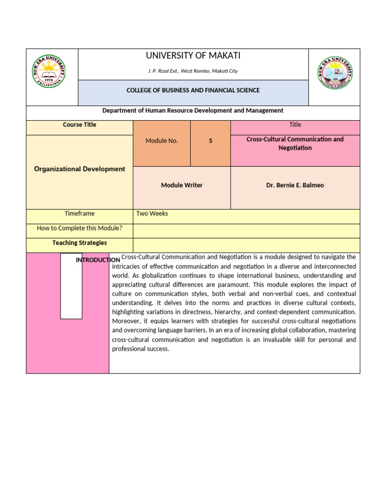 2023-Module 5-Cross-Cultural Communication and Negotiation | PDF | Communication | Nonverbal ...