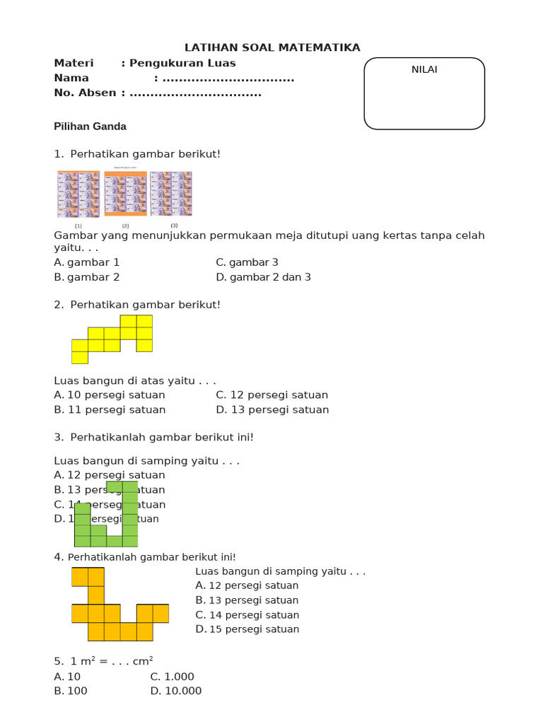 Soal Matematika Kelas 4 Pengukuran Luas Dan Volume Kurikulum Merdeka | PDF