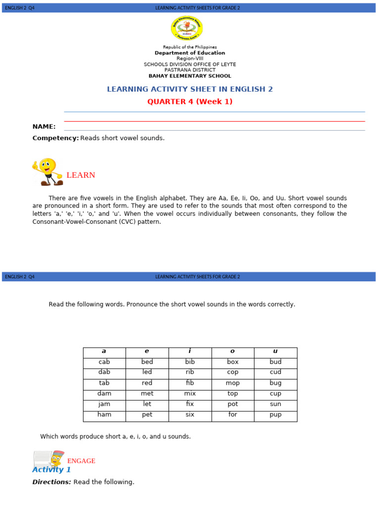 Las English Quarter 4 Week 1 | PDF | Vowel | Language Families