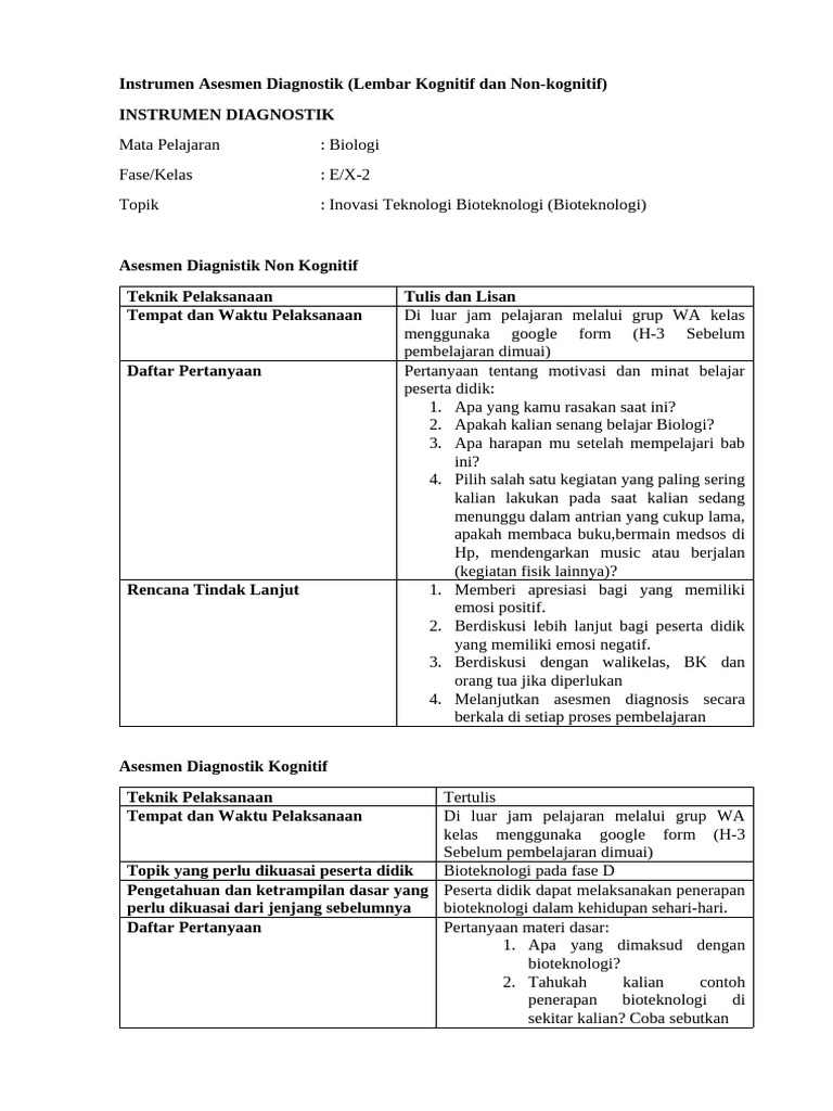 Lampiran. Instrumen Asesmen Formatif Diagnostik SMA Negeri 1 Kebomas | PDF