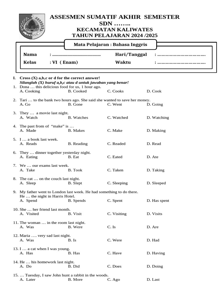 Soal Sas Bahasa Inggris Kelas 6 | PDF
