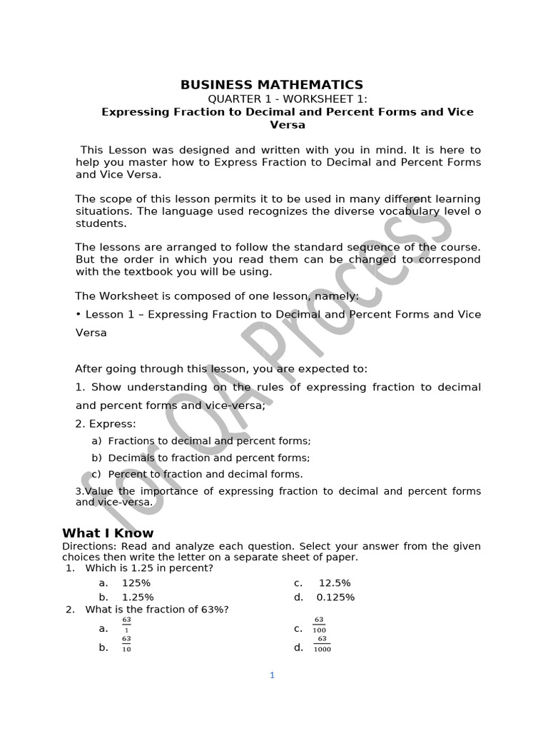 BM-Worksheet-Qtr-1-week-1 | PDF | Multiplication | Decimal