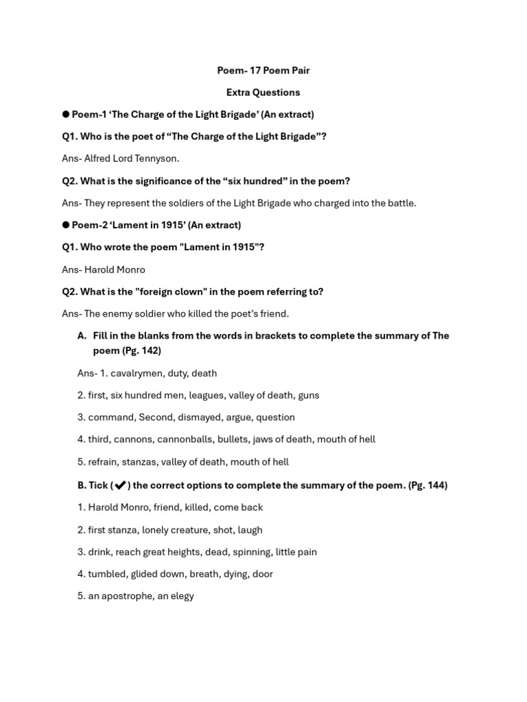 MCQ Questions on Selected Poems | PDF