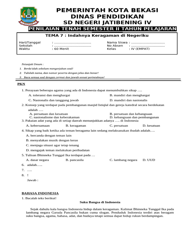 PTS TEMA 7 Kelas 4 22-23 | PDF