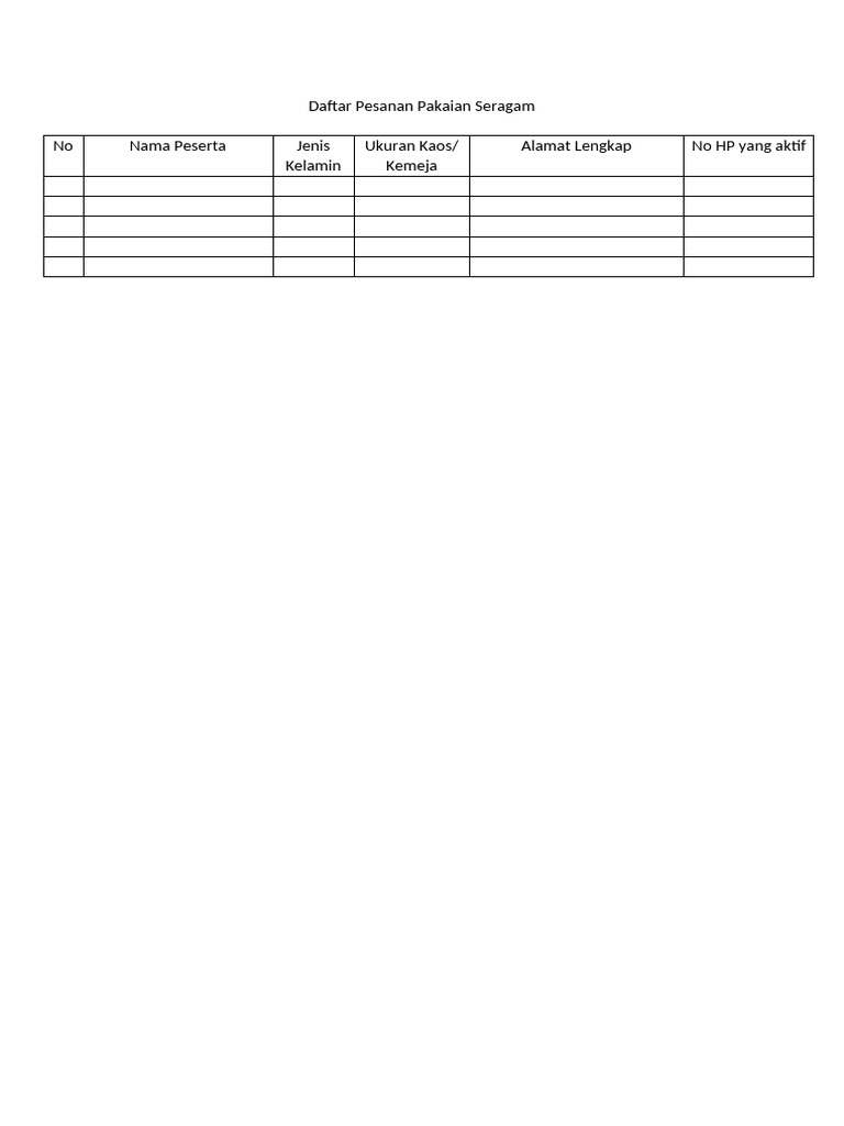 Daftar Pesanan Pakaian Seragam. 2025 BATCH I | PDF