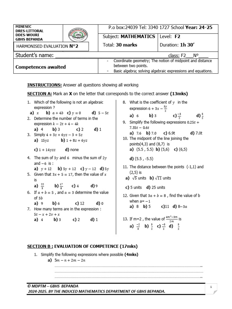 FORM 2nd Seq Maths - 014254 | PDF | Equations | Mathematics