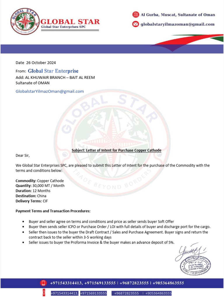 Copper Cathode Alamak, China LOI-1 | PDF | Business