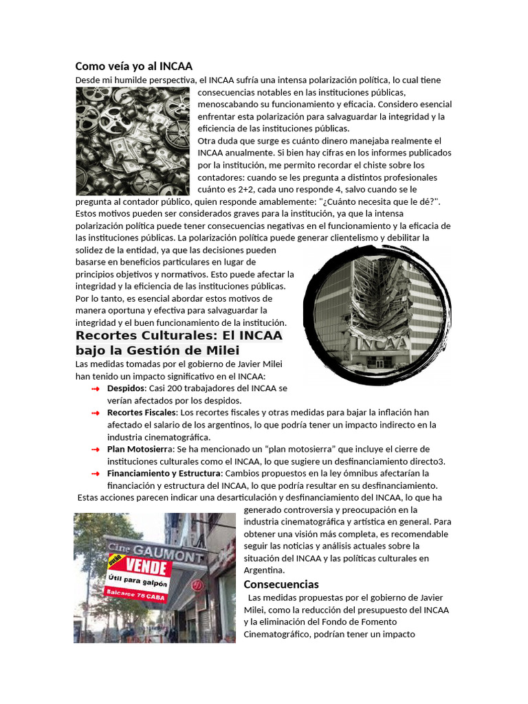 Crisis del INCAA bajo gestión de Milei | PDF | Economias