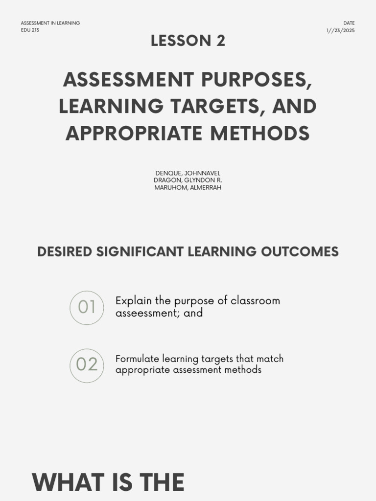 Classroom Assessment Methods & Targets | PDF | Educational Assessment ...