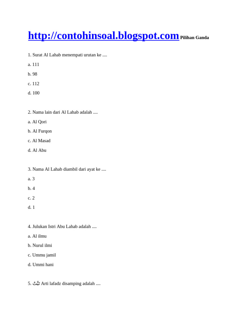 SOAL BELAJAR ALQURAN HADIS SEMESTER 2 | PDF