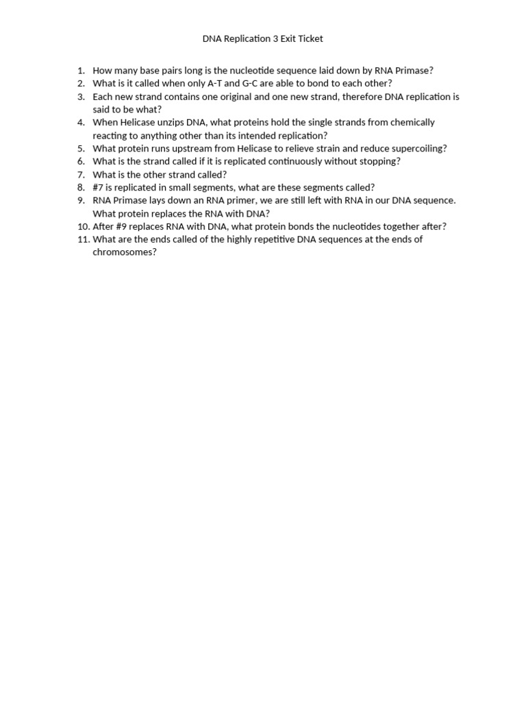 DNA Replication Exit Ticket 3 | PDF