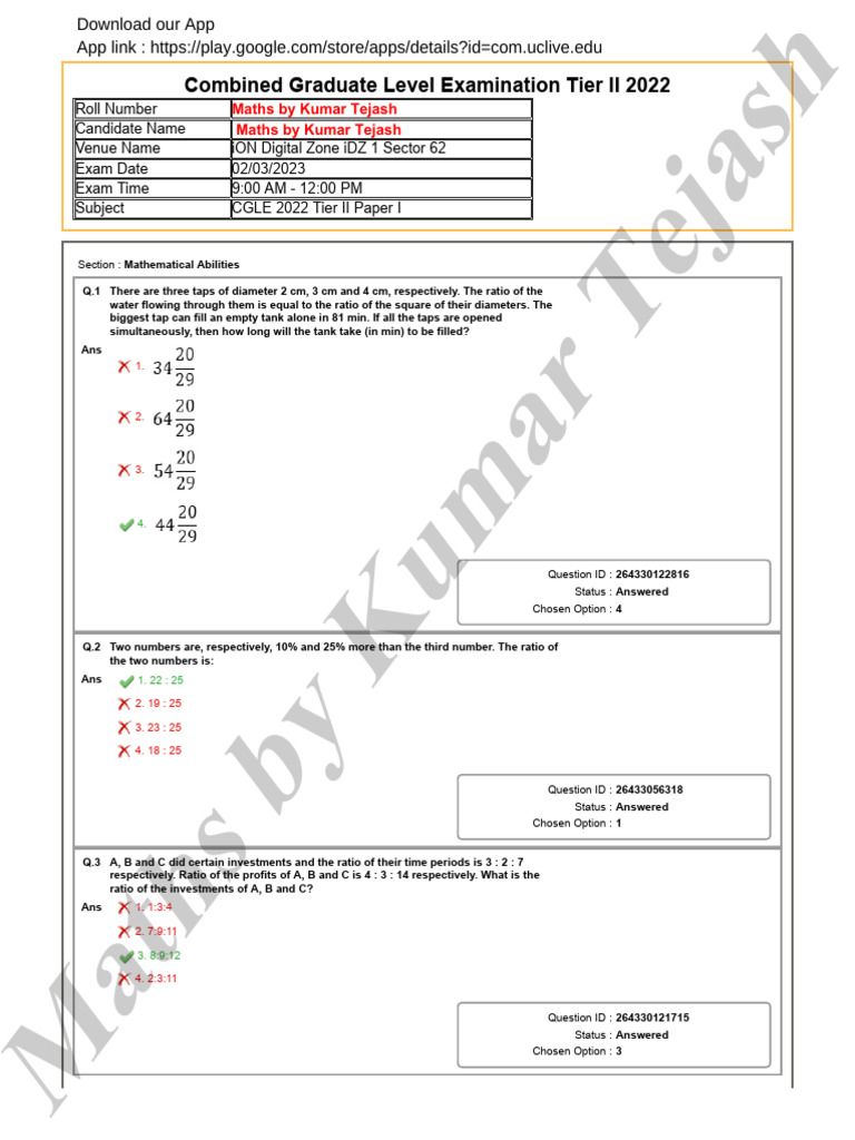 SSC CGL MAINS 2022 Answer Key All Files in English | PDF | Mathematics