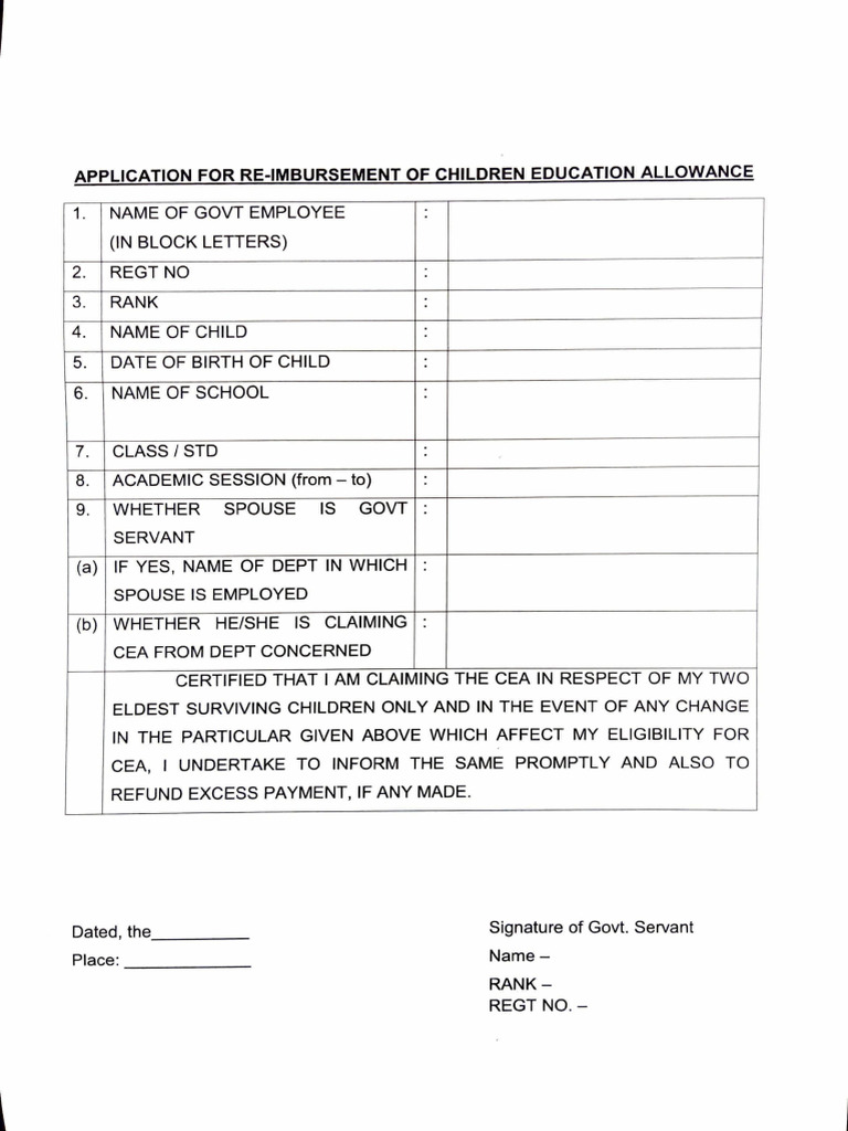Children Education Allowance Application | PDF