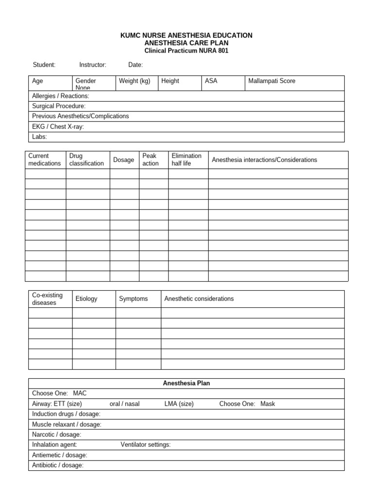 Anes-CarePlan-Jan2014v2 | PDF | Anesthesia | Dose (Biochemistry)