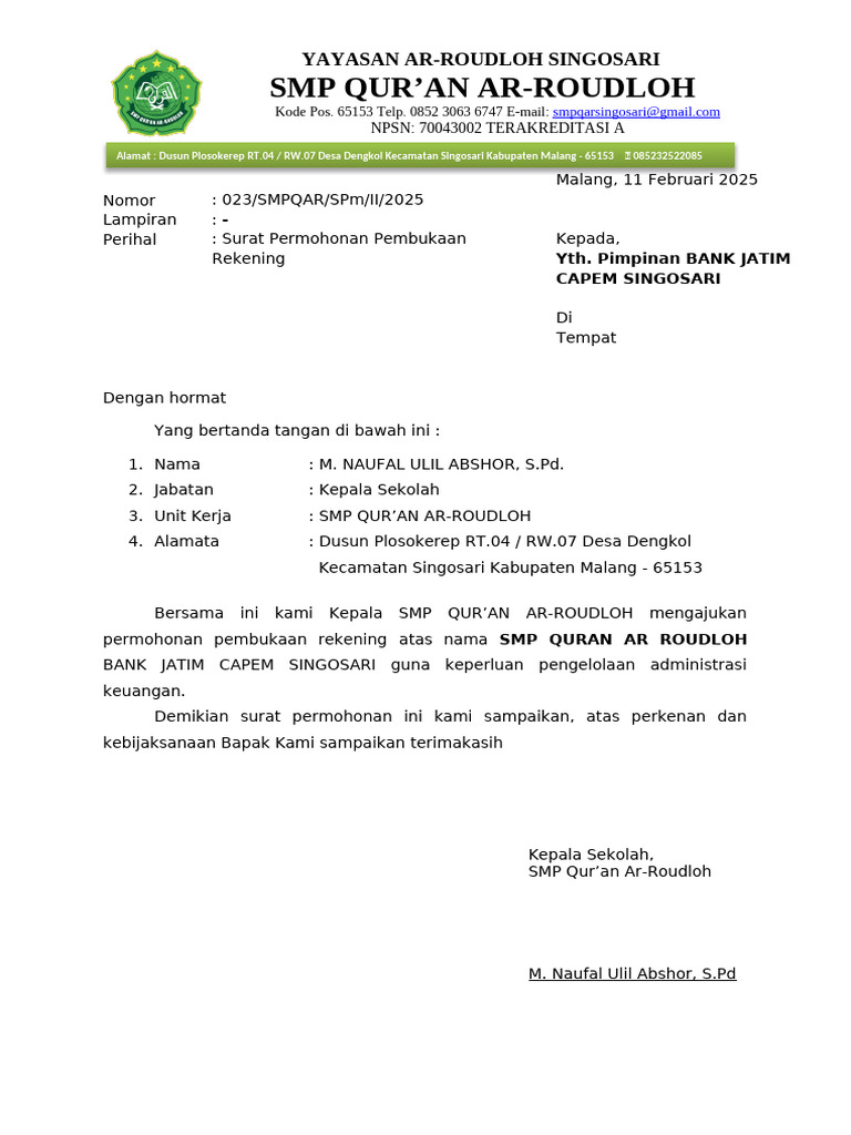 Surat Permohonan Giro Bank Jatim | PDF