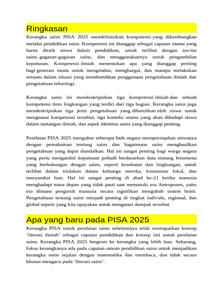 Kerangka Sains PISA 2025 dan Kompetensinya | PDF