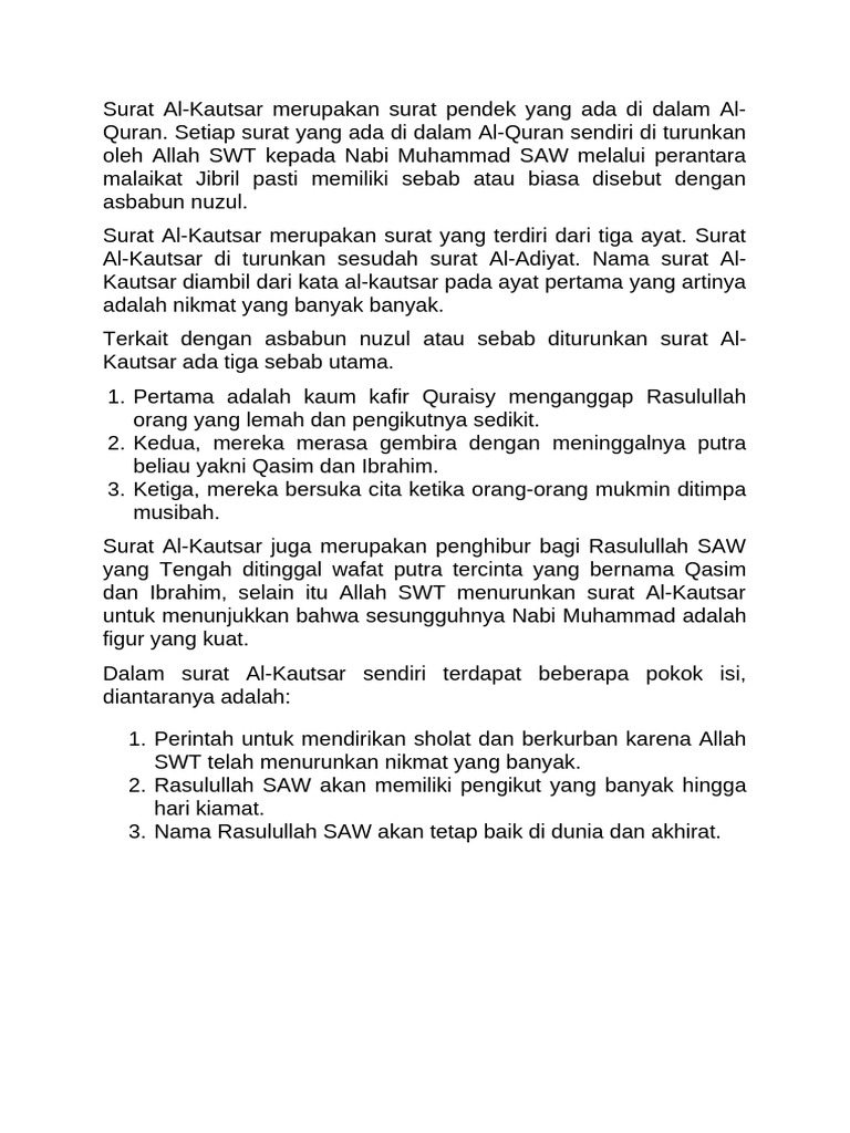 Makna dan Asbabun Nuzul Al-Kautsar | PDF