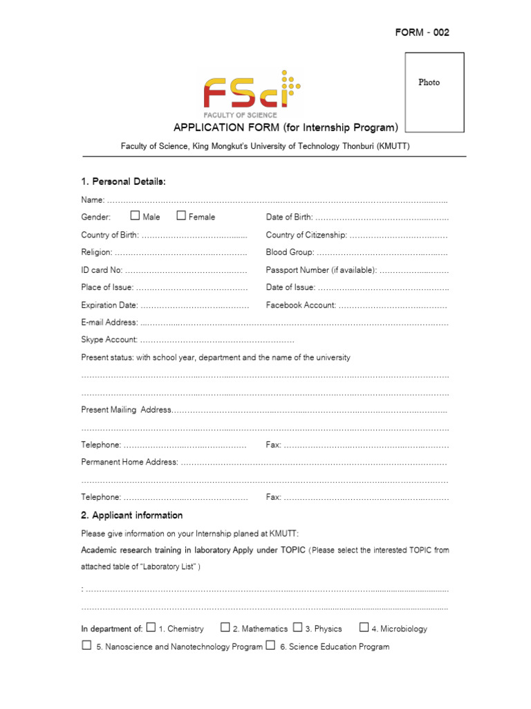 Application Form Internship2025 | PDF