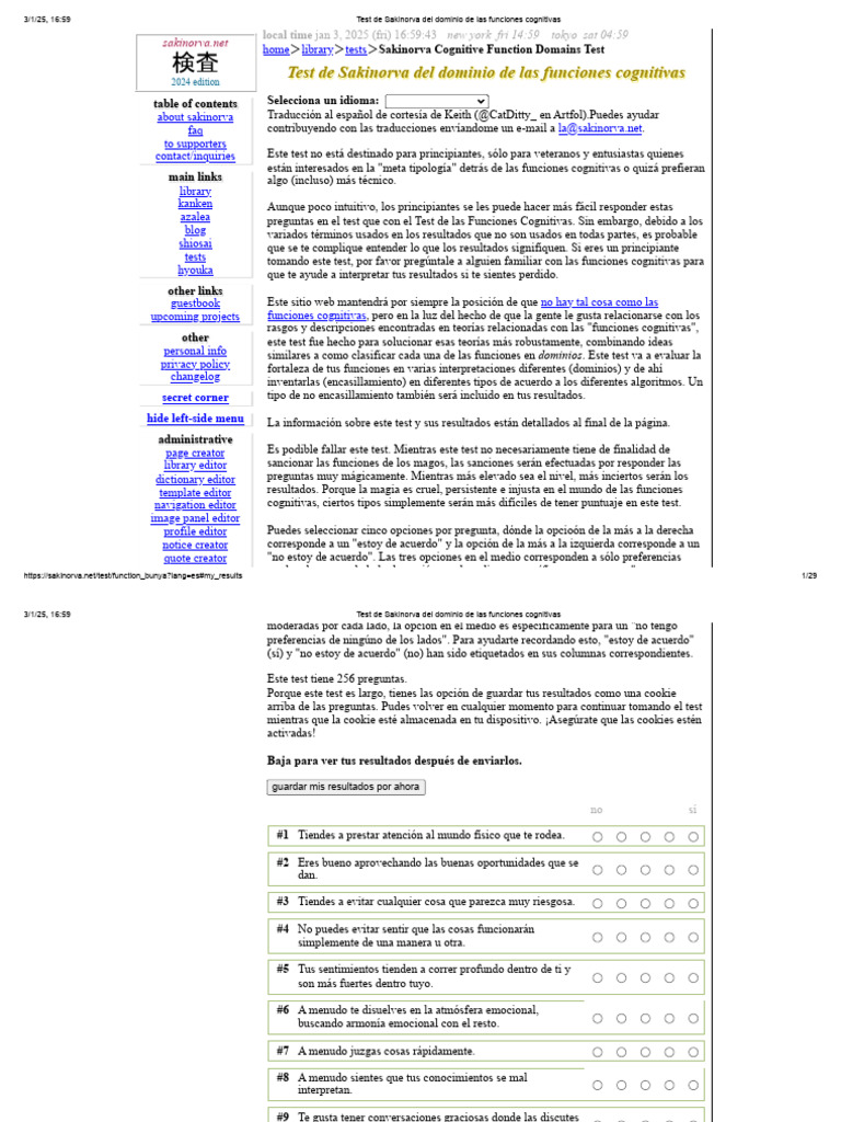 Test de Sakinorva Del Dominio de Las Funciones Cognitivas | PDF ...