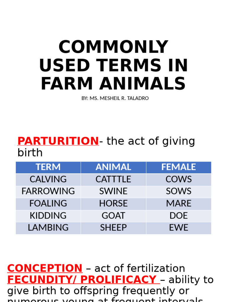 Key Terms for Farm Animal Reproduction | PDF
