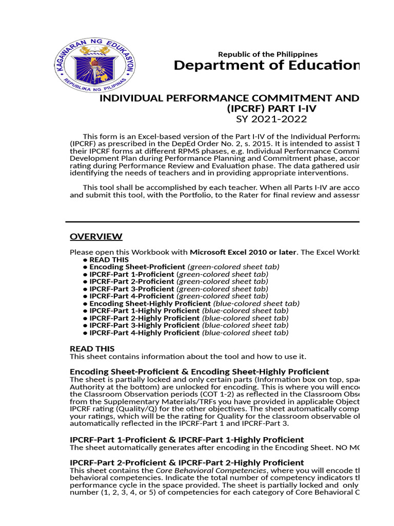 IPCRF Encoding Guide for Teachers | PDF | Learning | Microsoft Excel