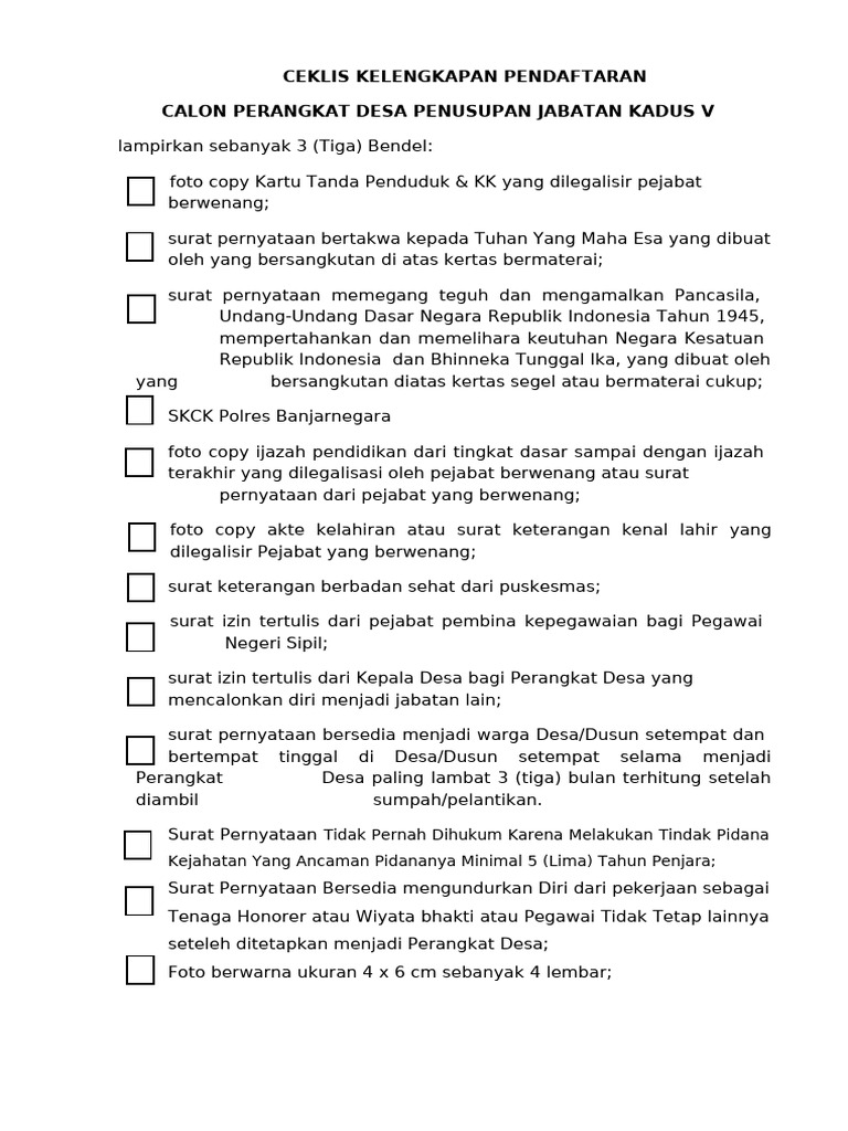 Ceklis Kelengkapan Pendaftaran | PDF