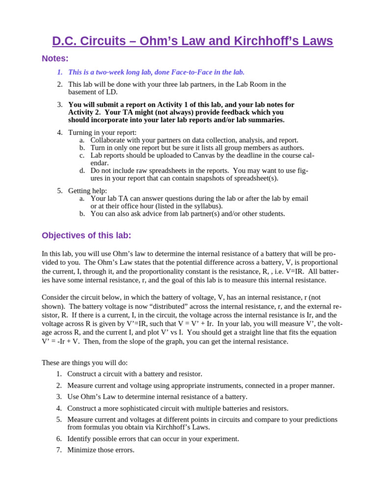 D.C. Circuits: Ohm's Law Lab Guide | PDF | Voltage | Electrical Network