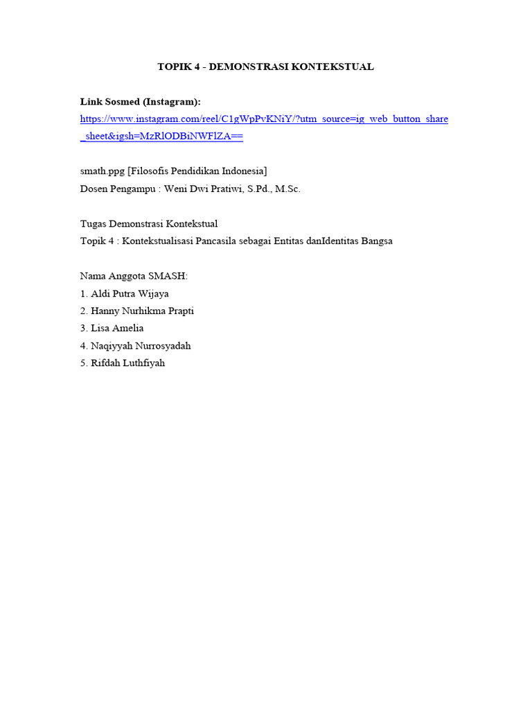 Topik 4 Demonstrasi Kontekstual FPI SMASH | PDF