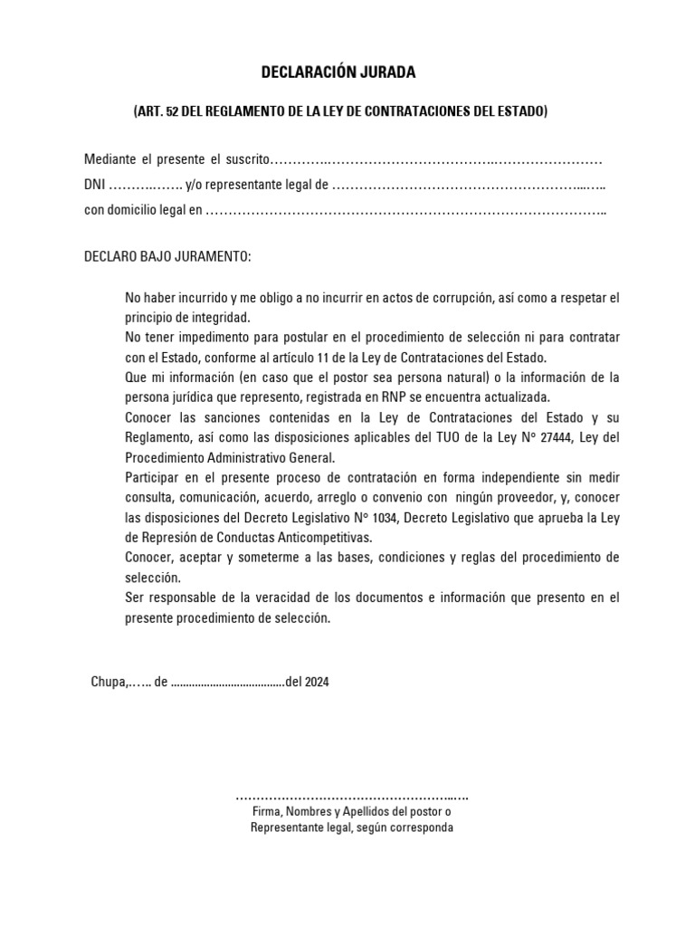 Declaracion Jurada 2024 | PDF