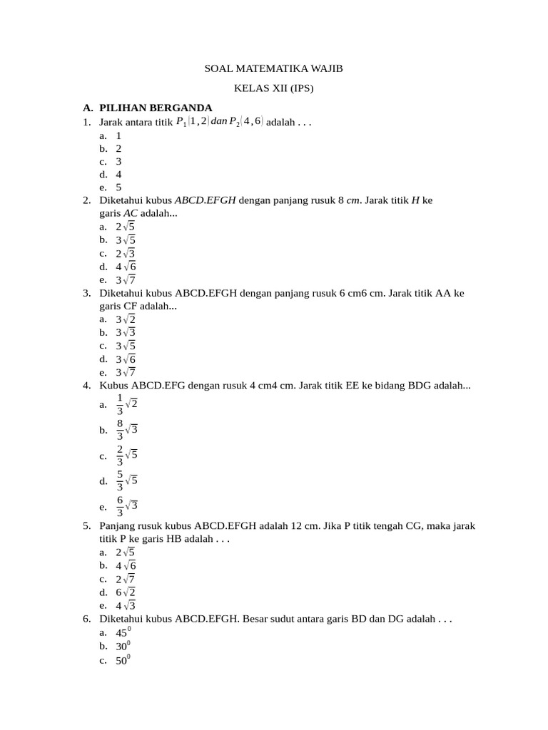 SOAL UJIAN MATEMATIKA WAJIB KELAS XII | PDF