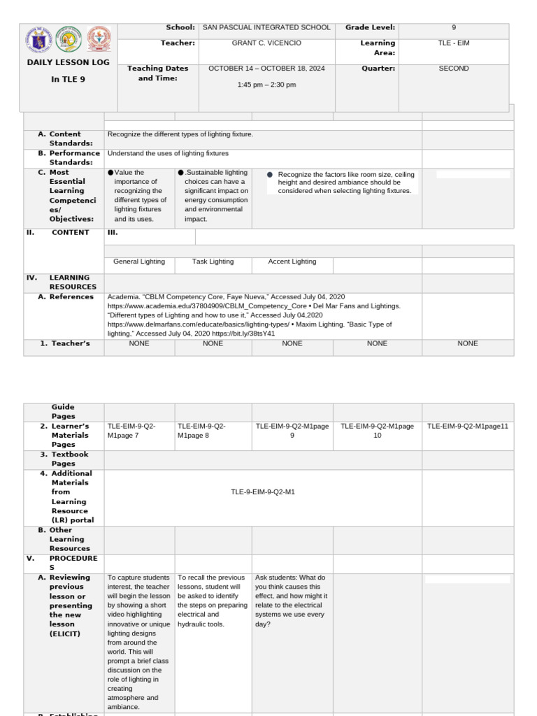 DLL in EIM 9 Week 5 (2024-2025) | PDF | Lighting | Interior Design