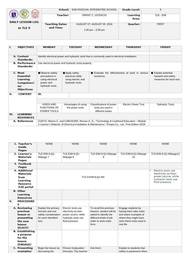 DLL in EIM 9 Week 3 (2024-2025) | PDF | Manufactured Goods