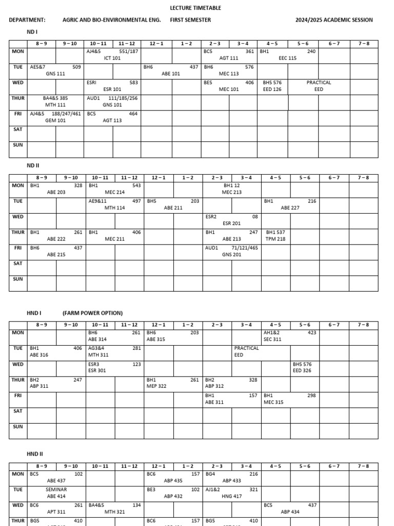 School of Engineering First Semester Lecture Timetable 2024 2025 ...