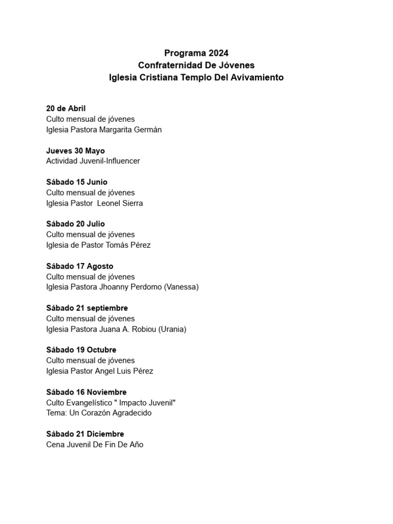 Programa 2024 de Actividades Juveniles | PDF
