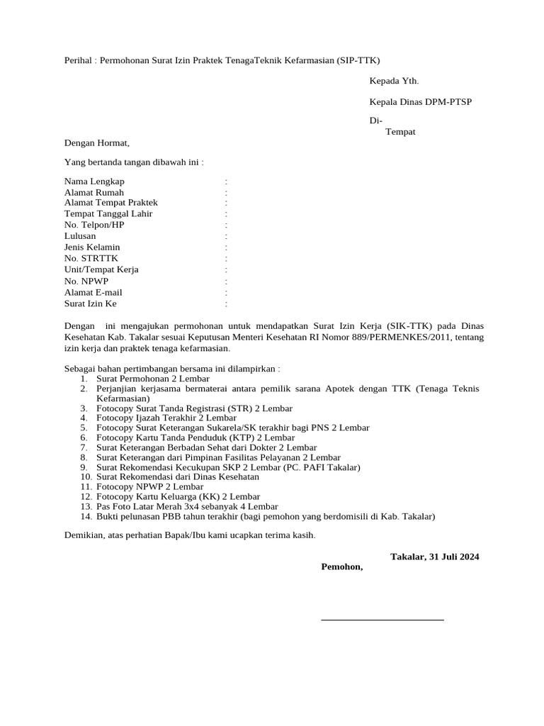 Permohonan SIP-TTK | PDF