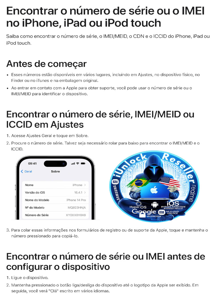 Encontrar o Número de Série Ou o IMEI No Iphone, Ipad Ou Ipod Touch - Suporte Da Apple (BR ...
