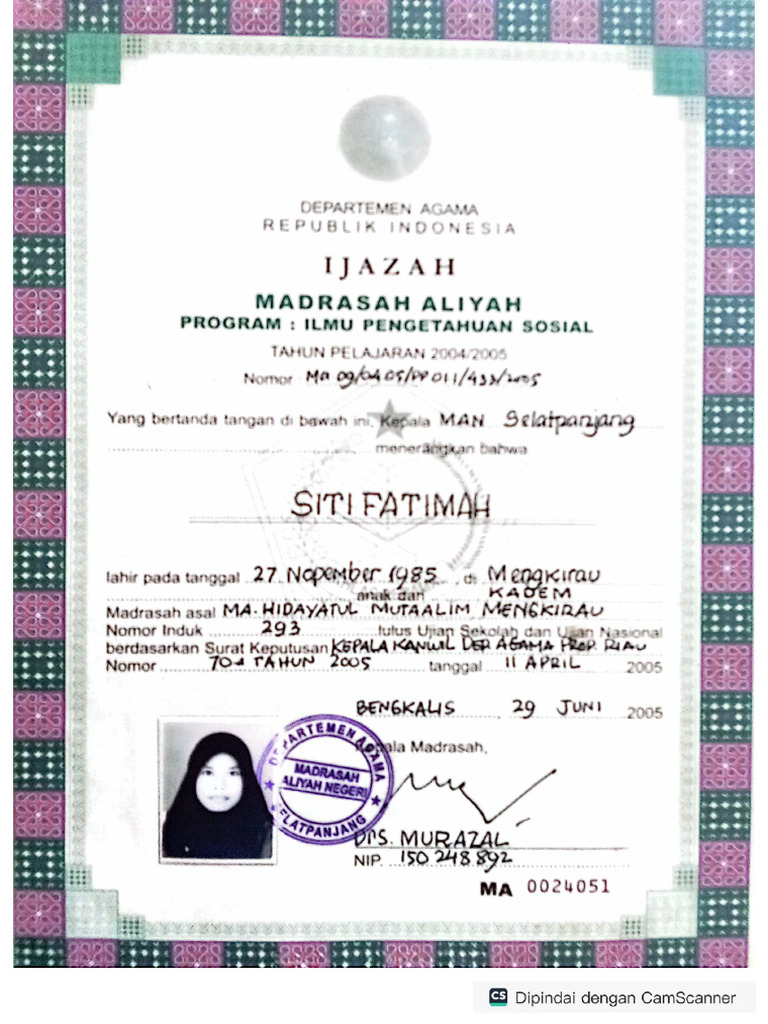 Ijazah MA. Fatimah | PDF