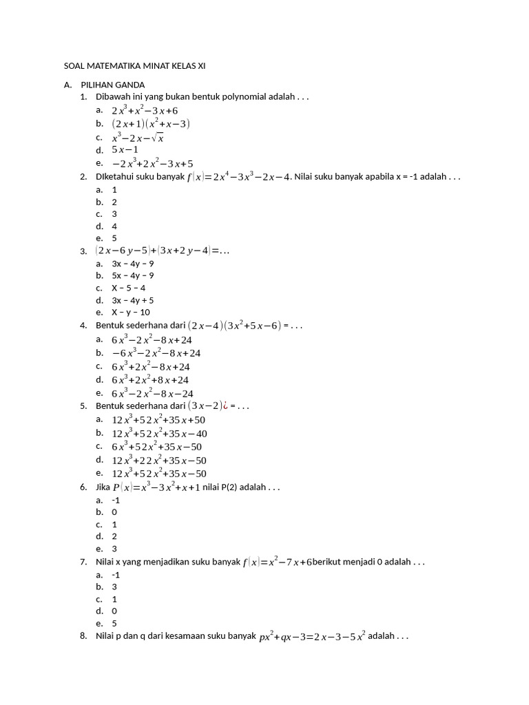Soal Matematika Minat Kelas Xi Genap 2024 | PDF