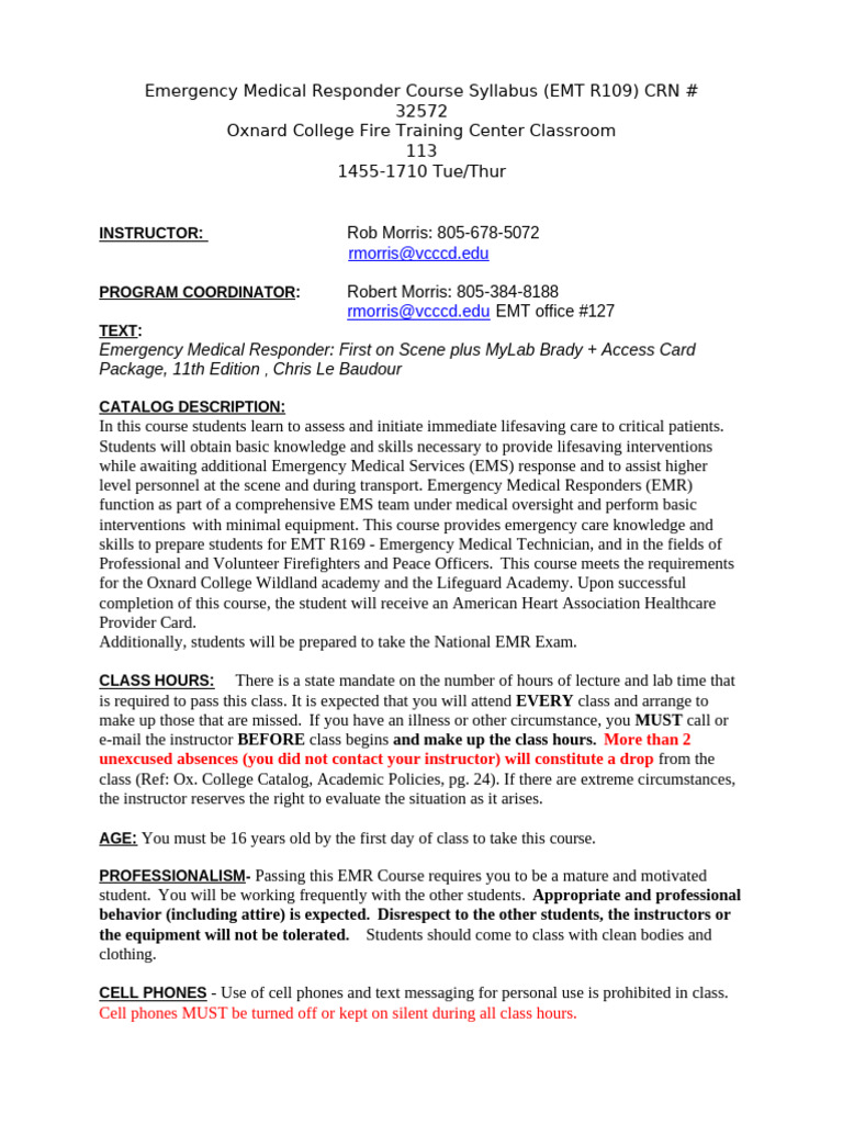 EMR Course Syllabus Spring 2022 | PDF | Emergency Medical Technician ...