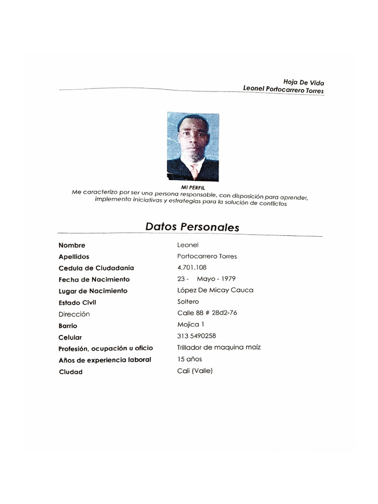 Hoja de Vida Leonel | PDF