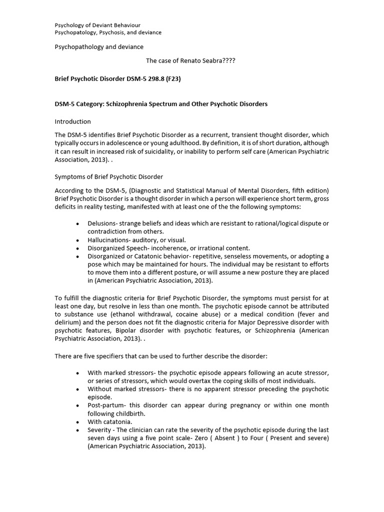 Psychopathology and Crime - Brief Psychotic Disorder | PDF | Psychosis ...