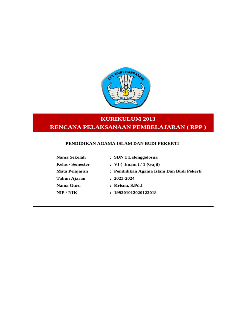 RPP Pai Kelas 6 Ganjil & Genap 2023-2024 | PDF