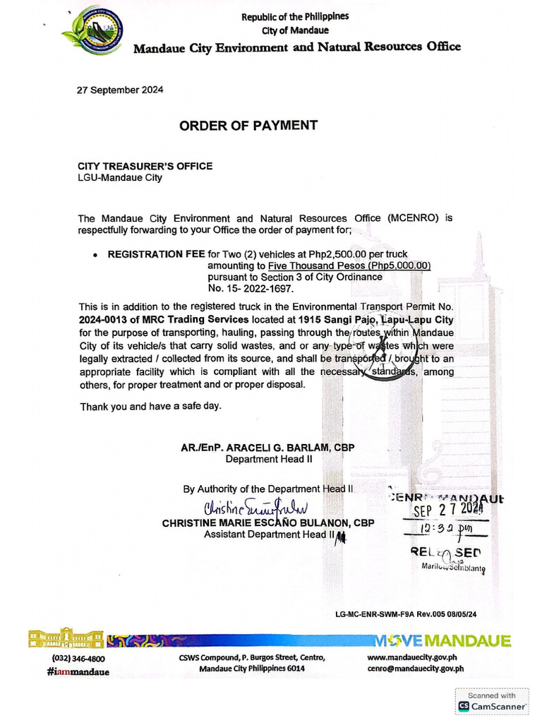 ORDER OF PAYMENT FOR THE OF ISSUANCE OF ETP 2024 (MRC Trading Services ...