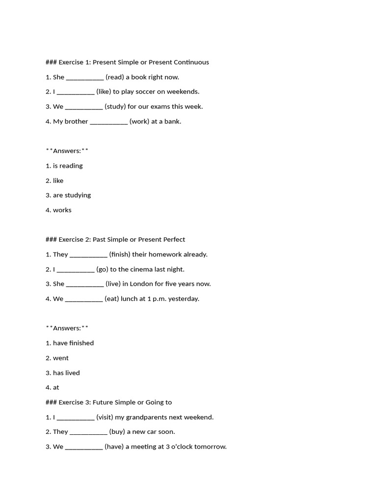 Tense Exercises | PDF