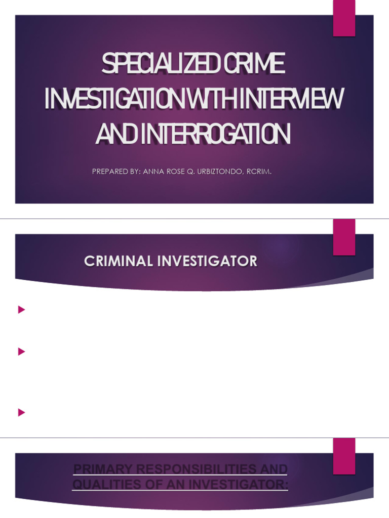 Specialized Crime Investigation Guide | PDF | Crime Scene | Murder