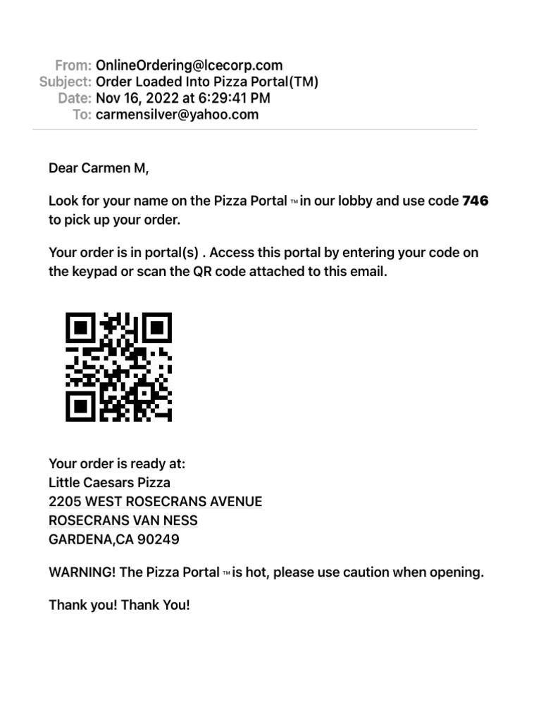 Pizza Portal Pickup Instructions | PDF