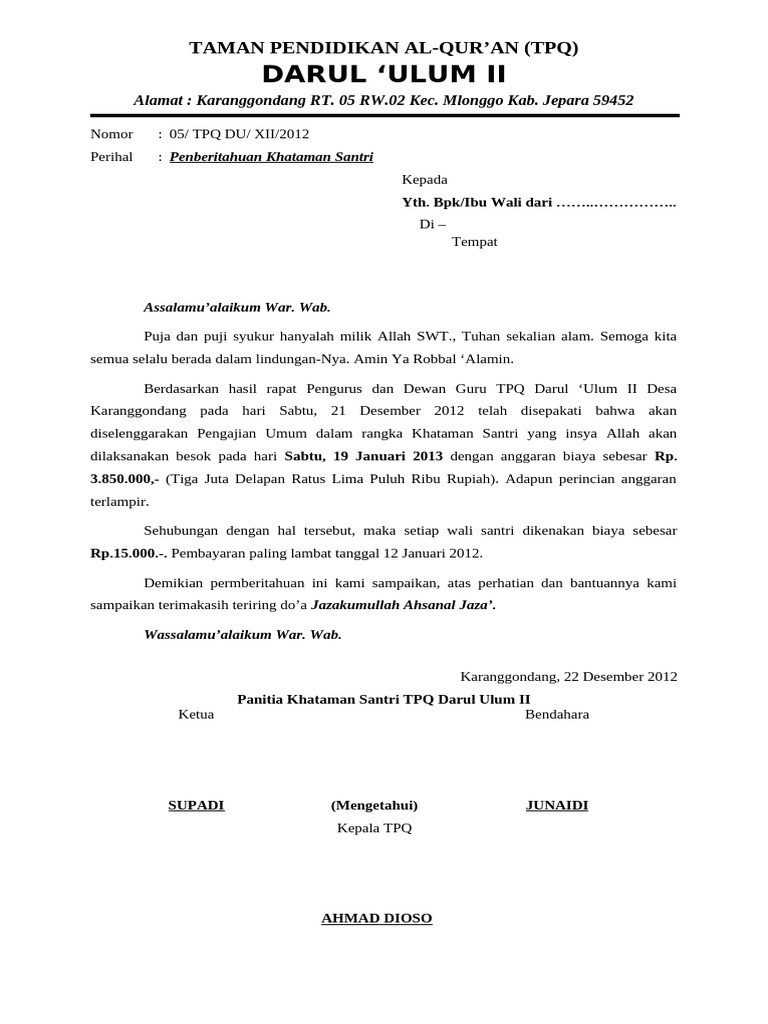 Khataman Santri TPQ Darul Ulum II | PDF