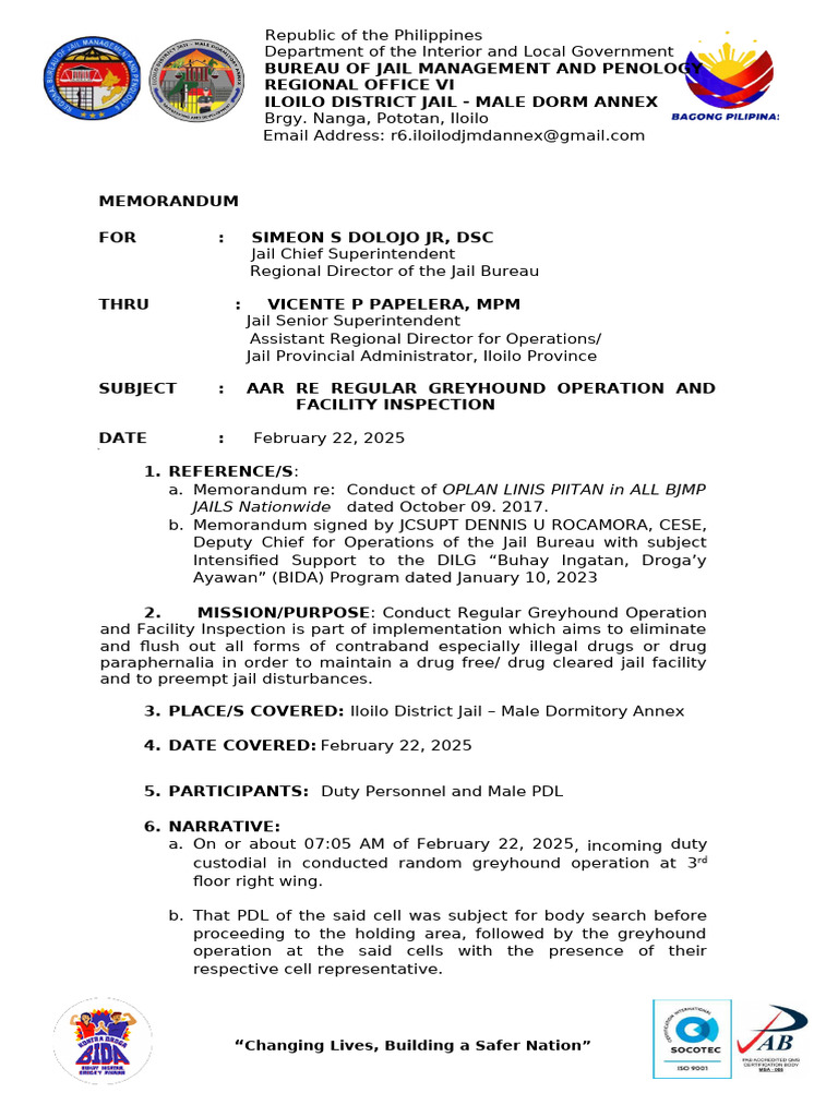 Greyhound Operation Report - Iloilo Jail | PDF | Law Enforcement ...
