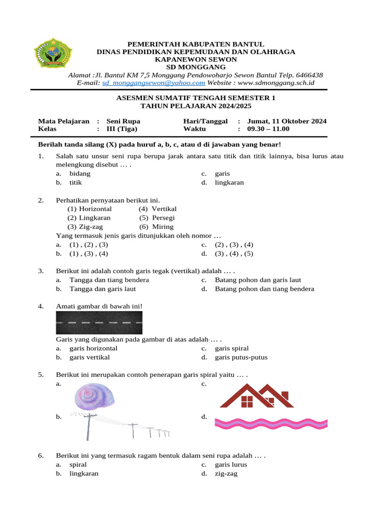 Soal STS kelas 3 Seni Rupa | PDF