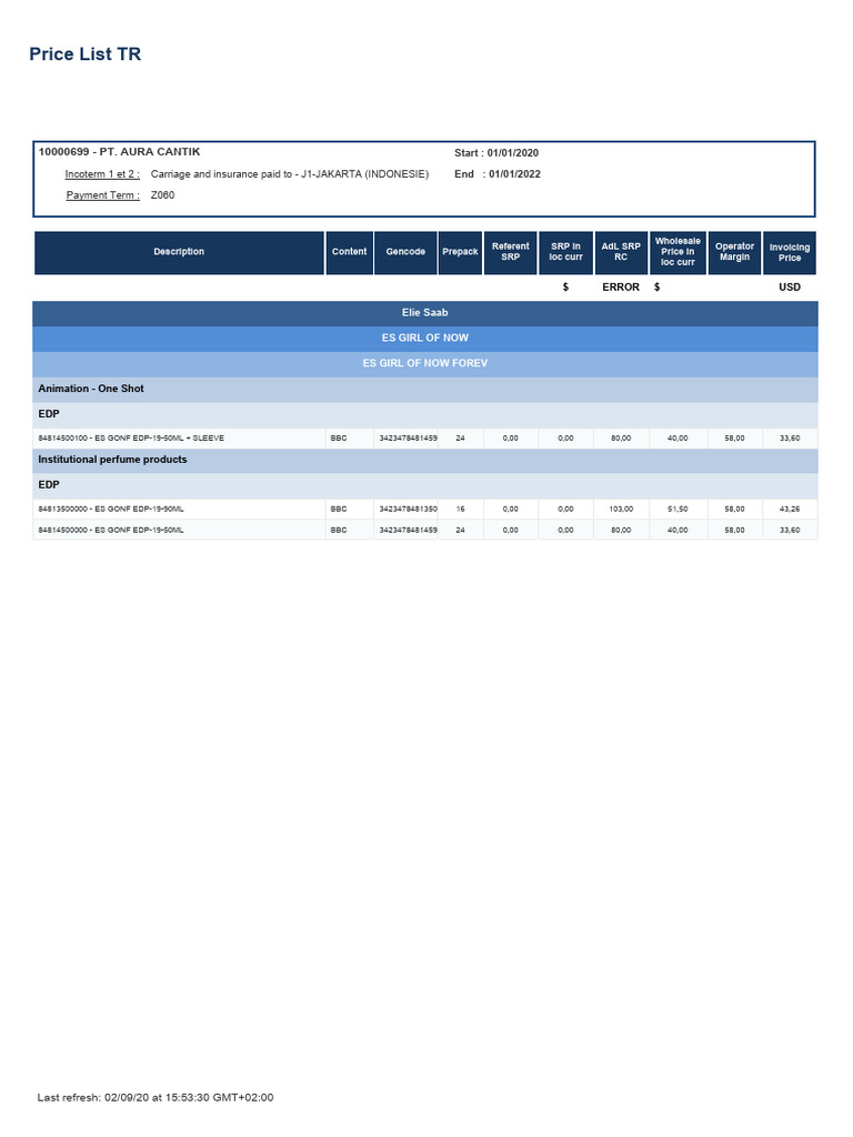 02 - WEBI - Trame Tarifaires TR | PDF | Consumer Goods | Fashion